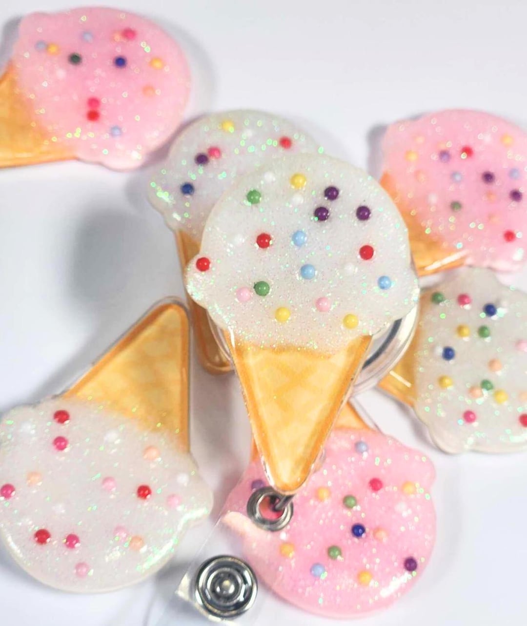 Glitter Ice Cream Cone Badge Reel: Sprinkles & Gummy Bear Charm - Etsy