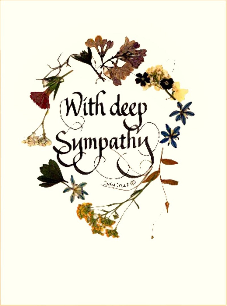 Sympathy Card Calligraphy Pressed Flower Art Note Card - Etsy