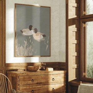 Rustic Duck Art Print, Vintage Famrhouse Wall Decor, Muted Blue Cream ...