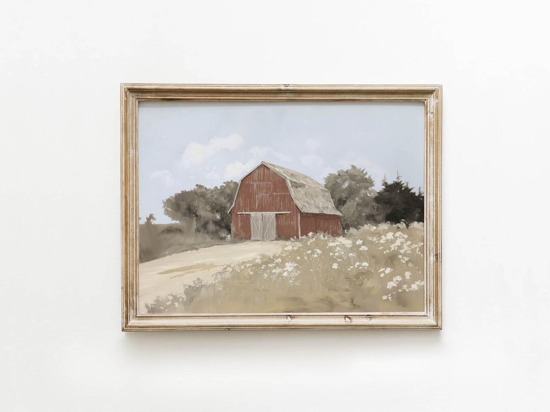 Rustic Barn Wall Art, Farmhouse Landscape Print, Vintage Country Decor ...