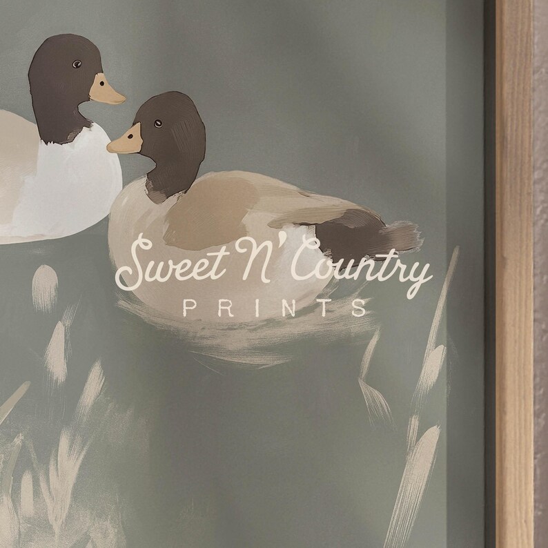 Rustic Duck Art Print, Vintage Famrhouse Wall Decor, Muted Blue Cream ...