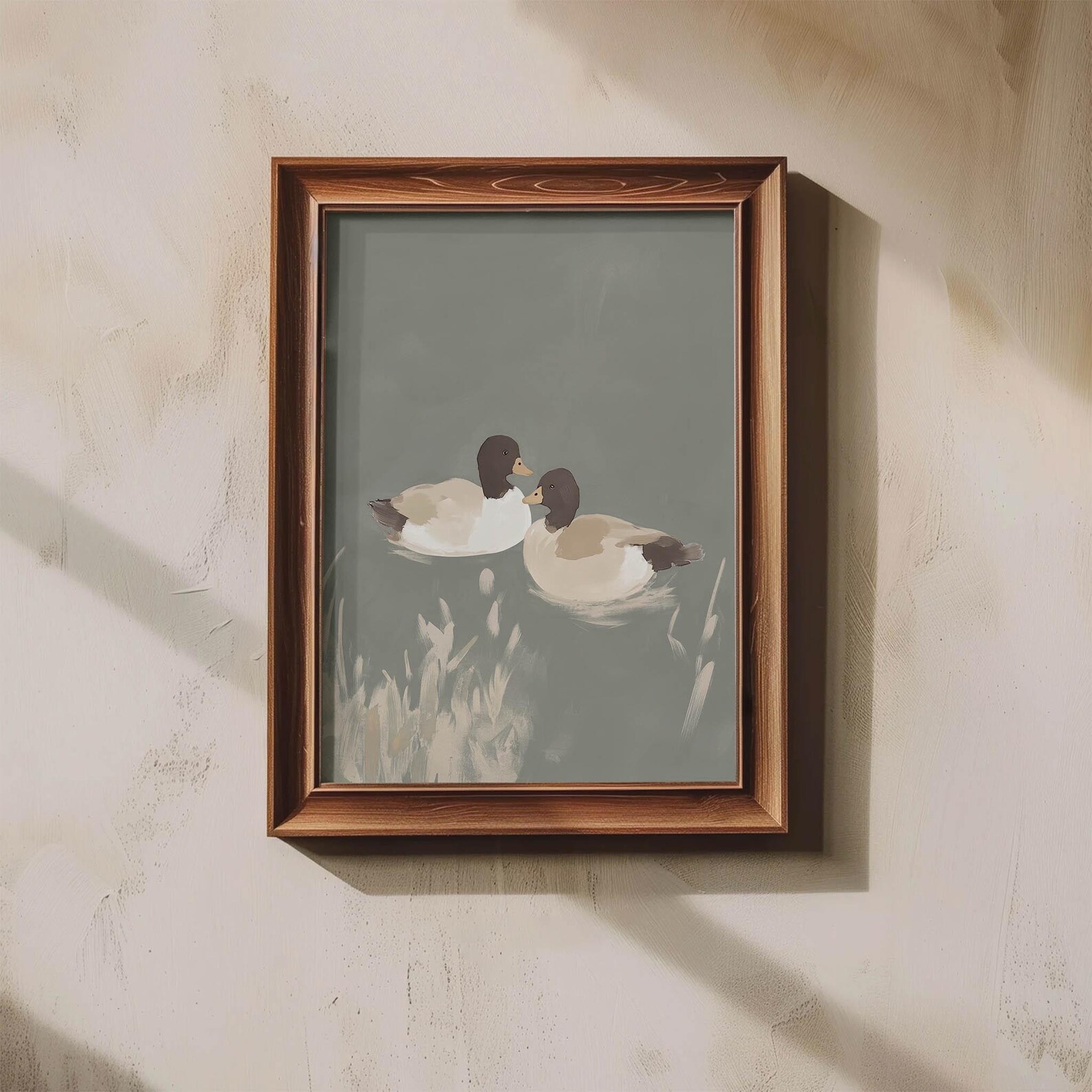 Rustic Duck Art Print, Vintage Famrhouse Wall Decor, Muted Blue Cream ...