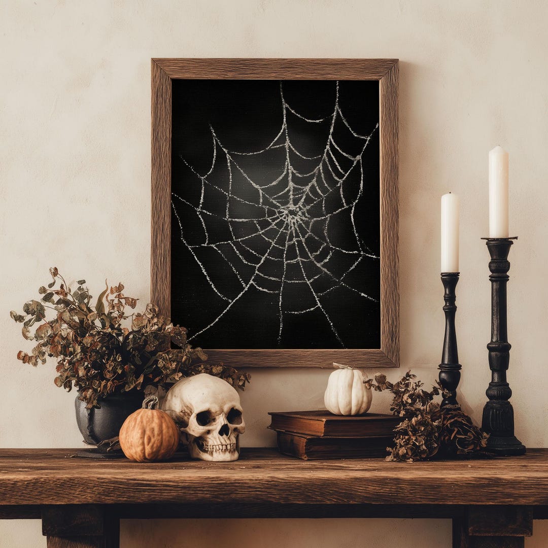 Vintage Spider Web Art Printable, Halloween Wall Art, Spooky Haunted ...