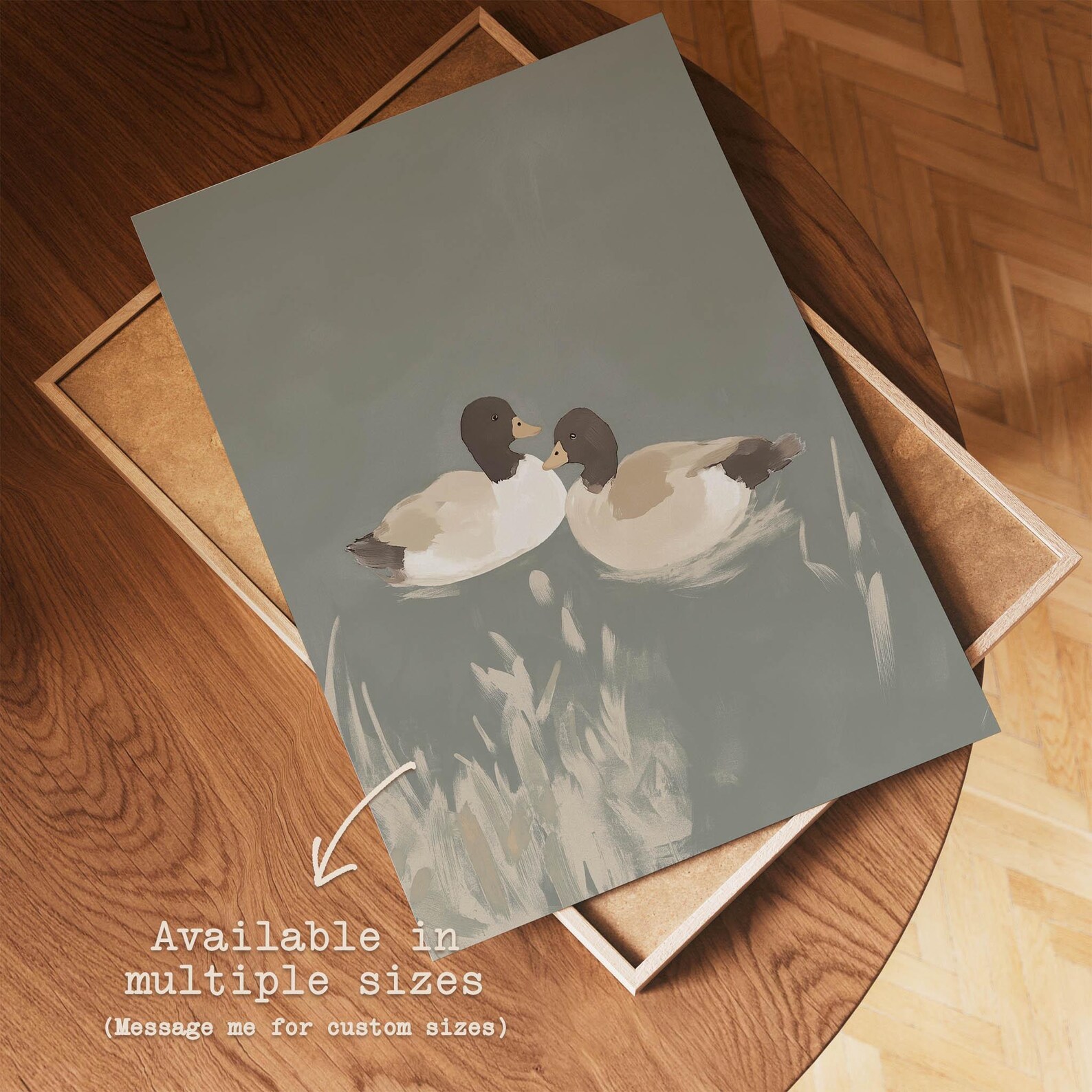 Rustic Duck Art Print, Vintage Famrhouse Wall Decor, Muted Blue Cream ...