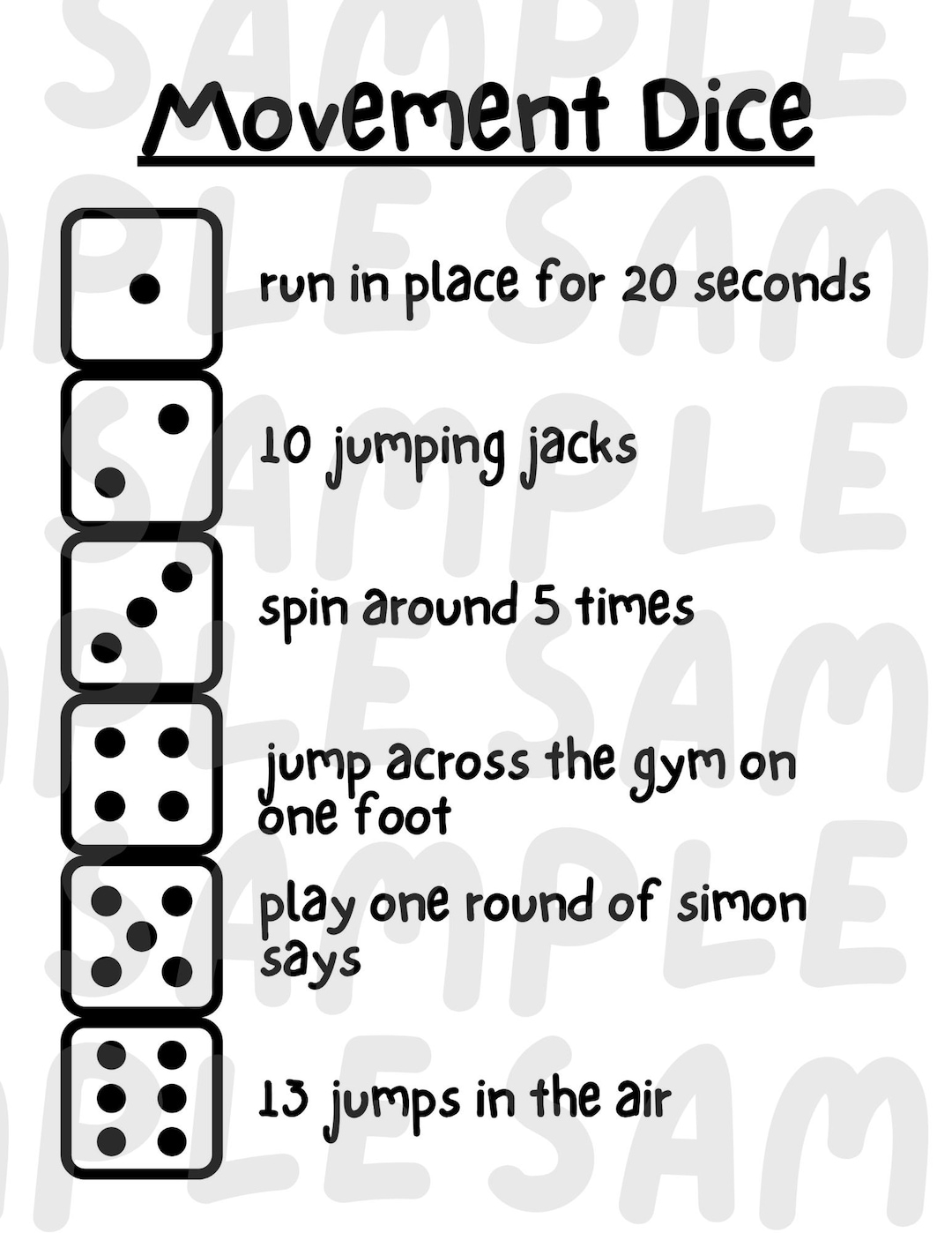 Movement Dice Printable! - Etsy