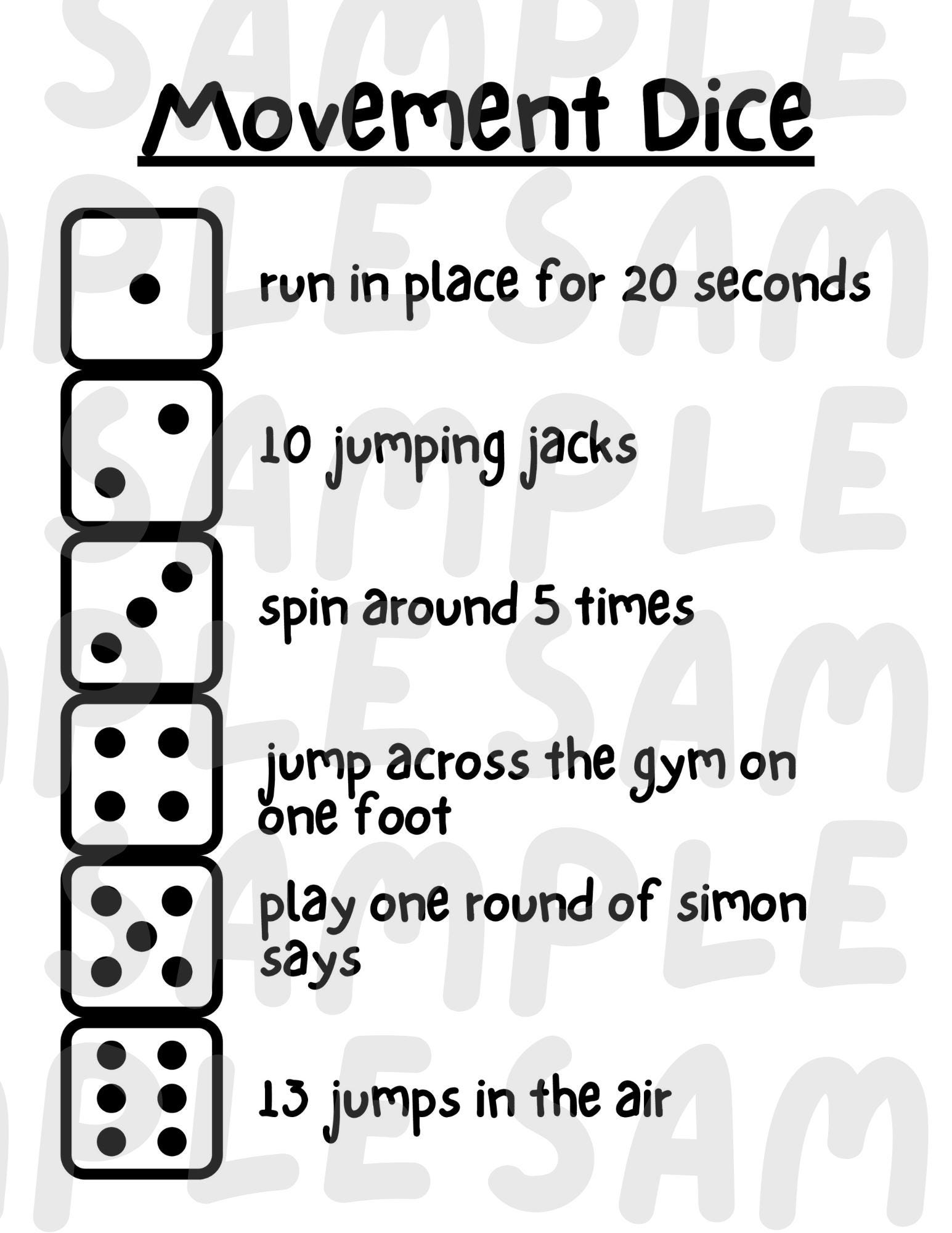 Movement Dice Printable! - Etsy