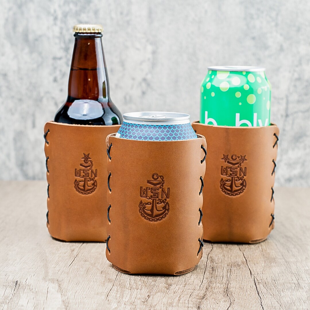 Navy Chief Leather Can Holder: USN Pride, Handmade in USA - Etsy