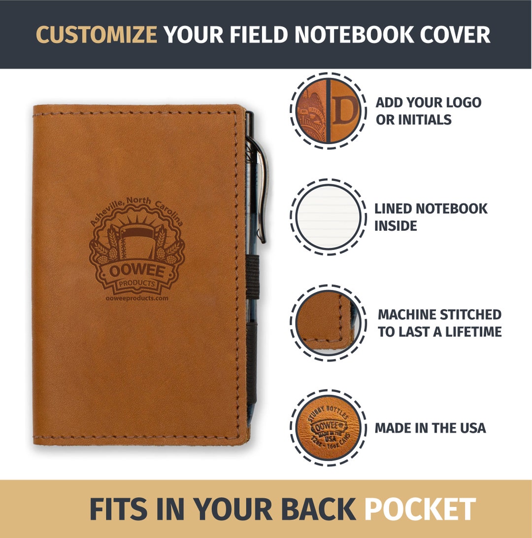 Full Grain Leather Field Notebook Cover: Ruled Paper, Custom Initials ...