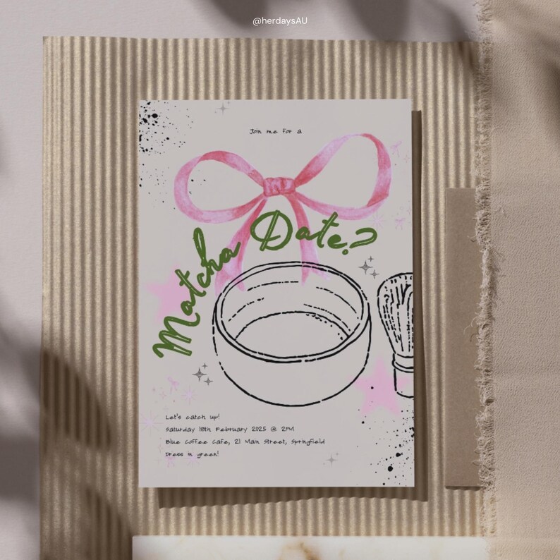 Editable A5 Matcha Date Invitation Card | Aesthetic Invite Card ...