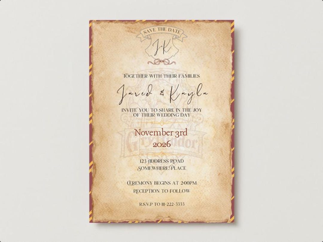 Gryffindor Harry Potter Wedding Invitation - Etsy