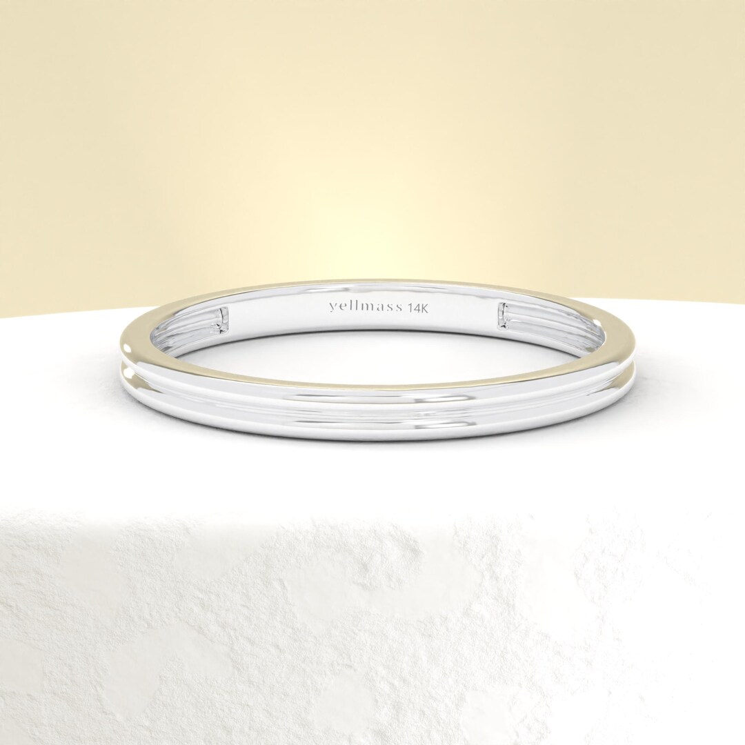 White Gold Double Band Ring, Double Line Ring, Solid Gold Classic ...