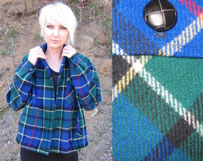 Vintage Pendleton Knockabout Green Blue Plaid Wool Jacket Coat Womens L - Etsy