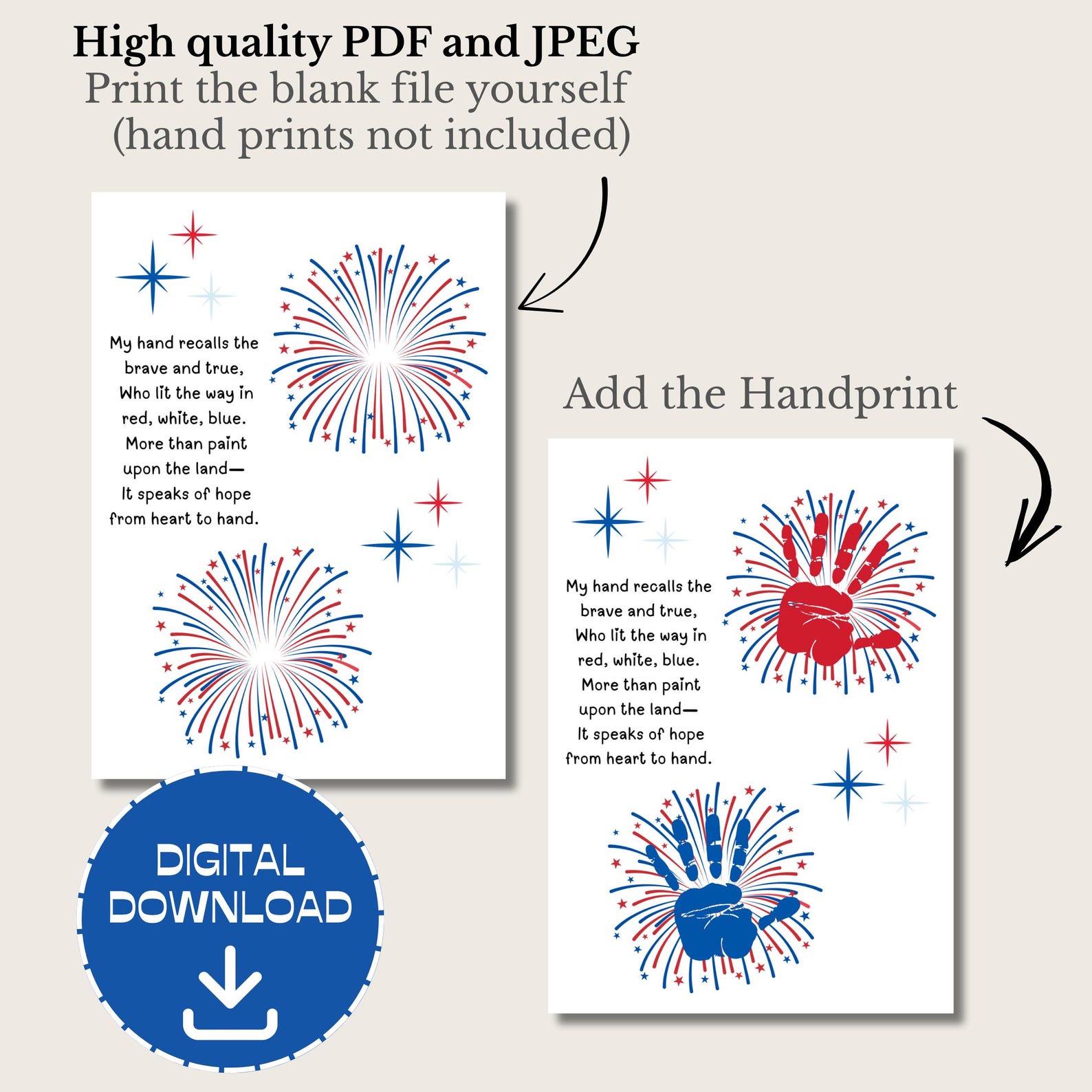 4th of July Handprint Craft: Patriotic Poem, Baby Keepsake (PDF ...
