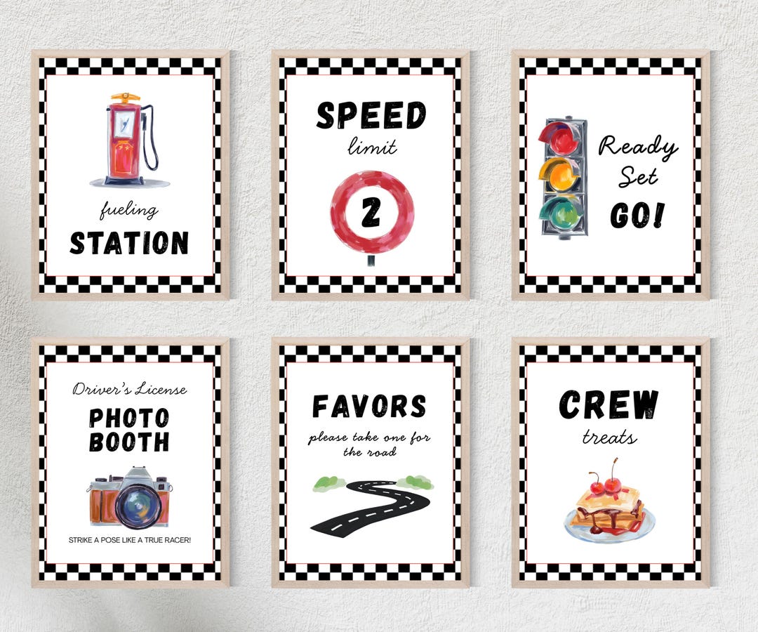 Editable Racing Car Party Sign Bundle: Fast One Birthday Decor (canva ...