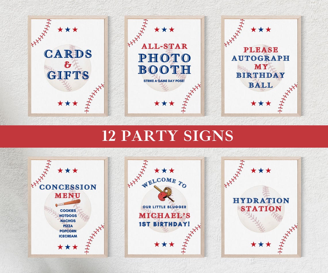 Editable Baseball Party Signs: Printable Birthday Decorations (digital ...