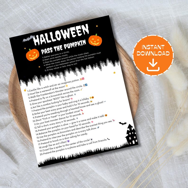 Halloween Pass the Pumpkin Game | Printable Party Activity (instant ...