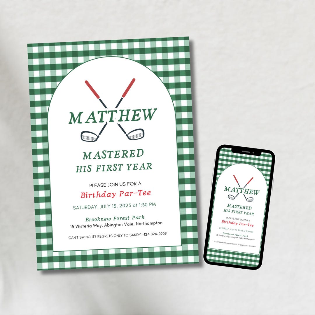 Golf First Birthday Invitation: Masters Theme, Par-tee (digital ...