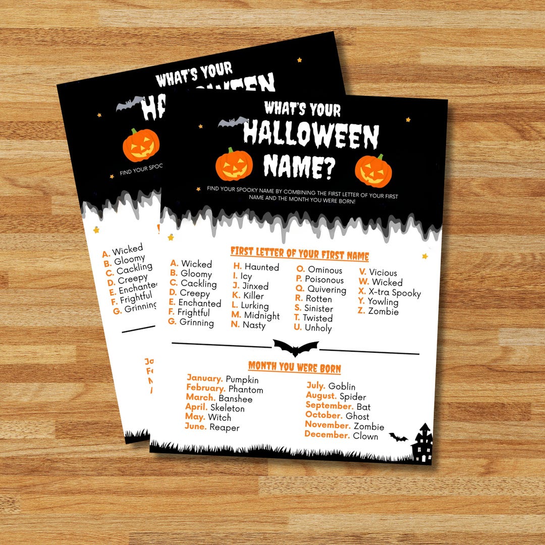 What's Your Halloween Name Game, Halloween Party Game, Halloween ...