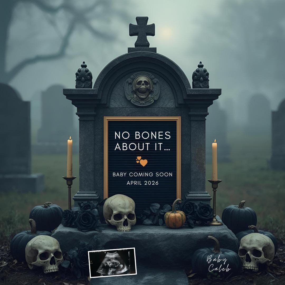 Personalised Halloween Pregnancy Announcement | Graveyard Altar Scene ...