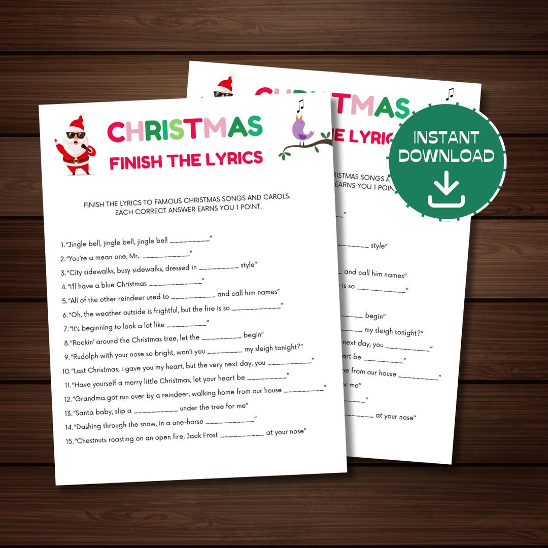 Christmas Finish the Lyrics Game, Holiday Song Quiz (PDF) - Etsy