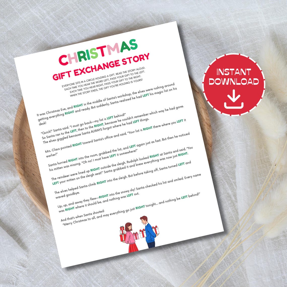 Left Right Christmas Game | Printable Gift Exchange Story (instant ...