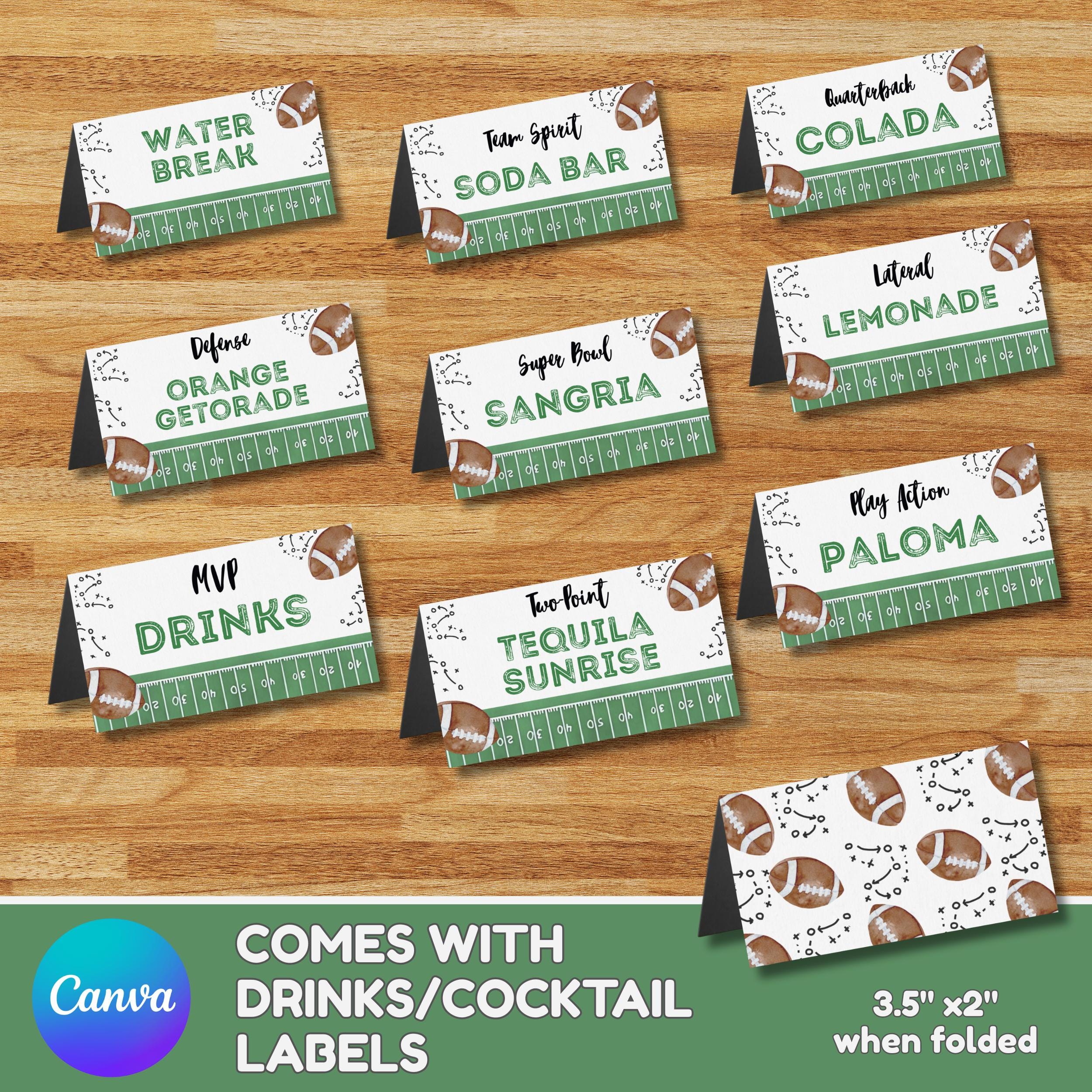 Football Party Food Labels: Editable Table Tents, Canva (digital ...