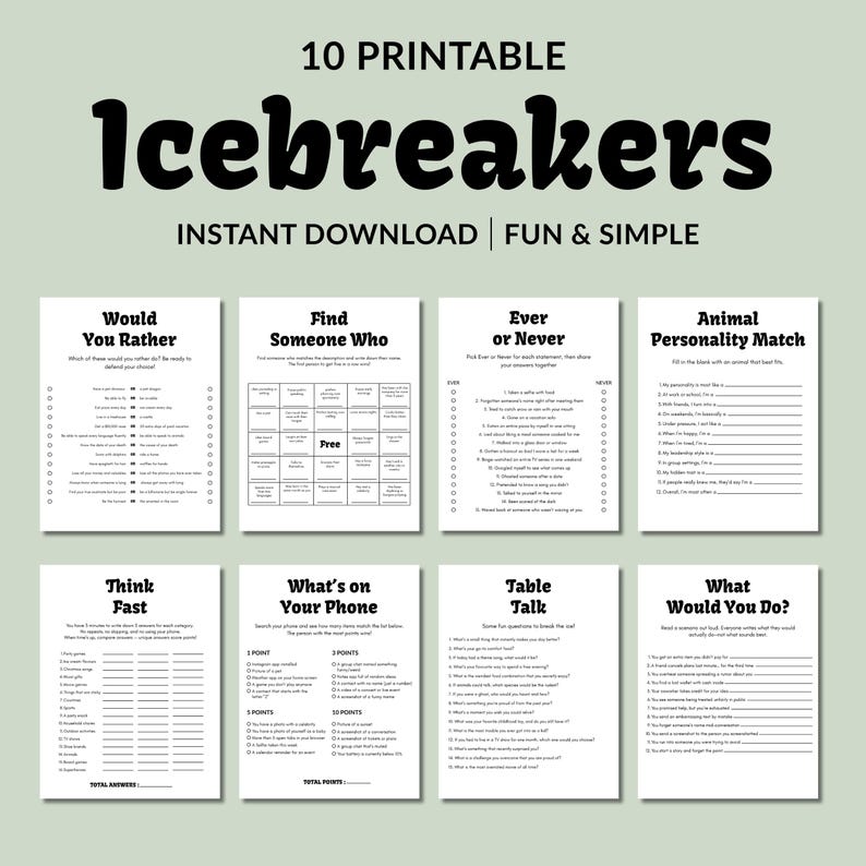 Icebreaker Games Printable | Conversation Starters & Icebreaker Bingo ...
