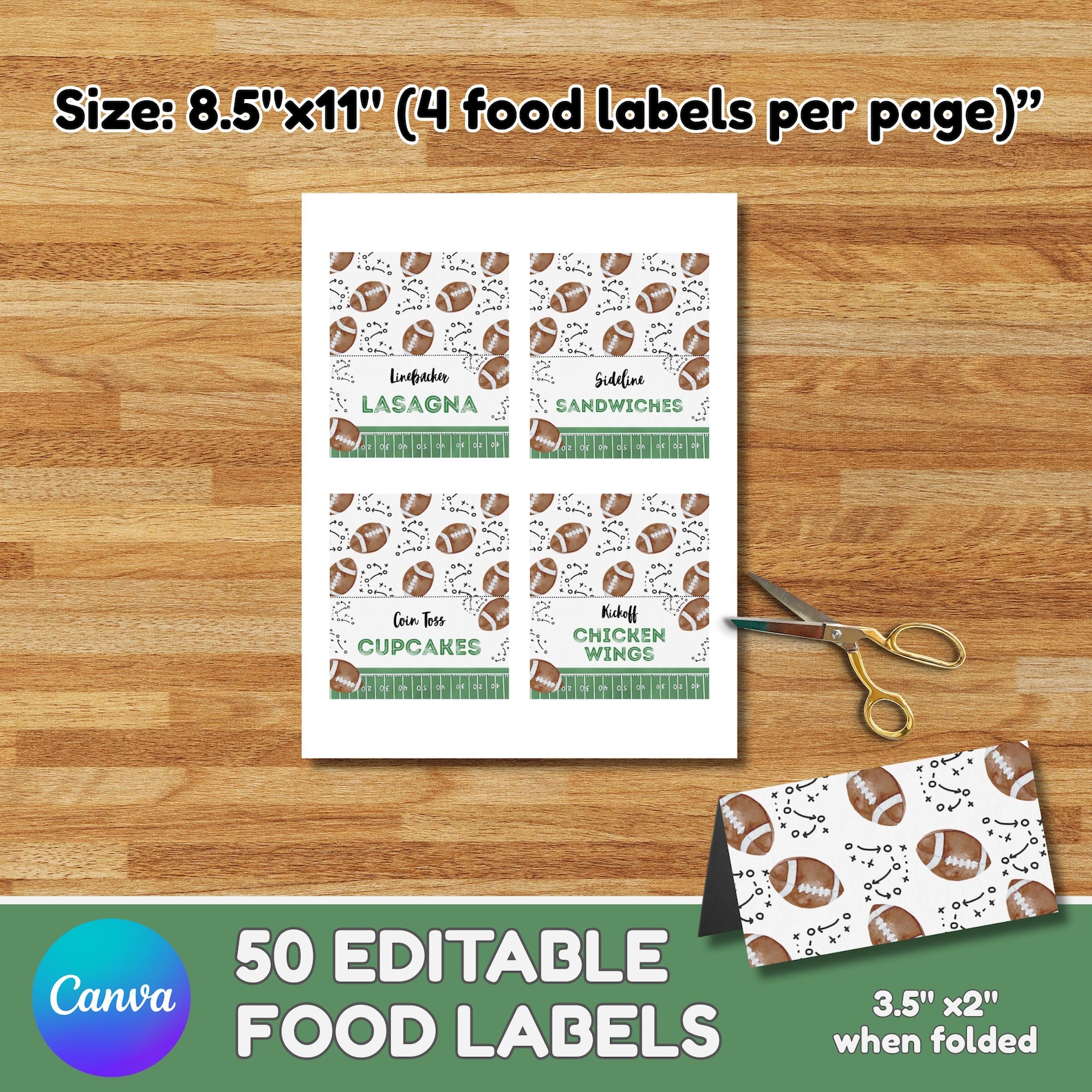 Football Party Food Labels: Editable Table Tents, Canva (digital ...