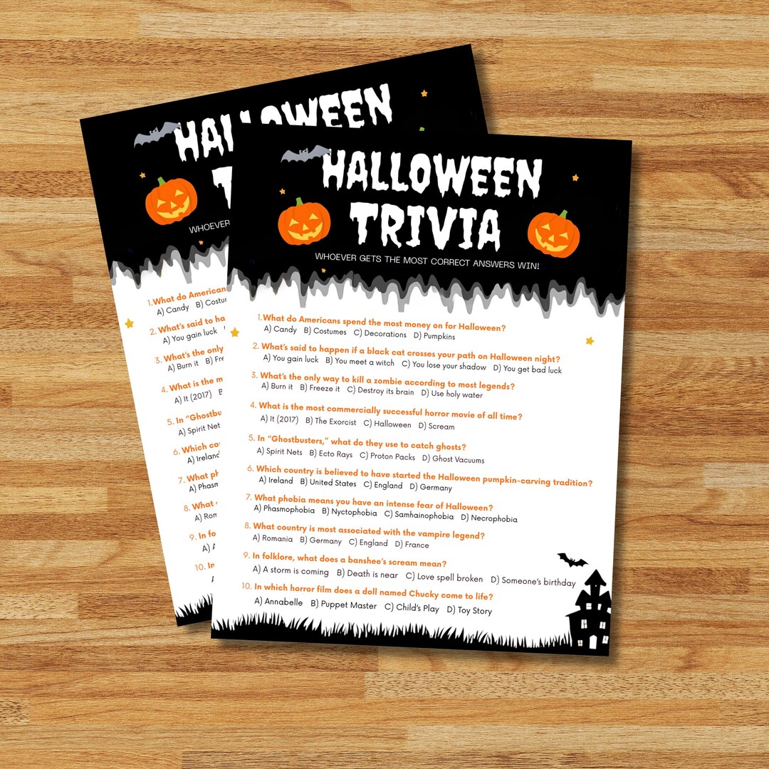 Printable Halloween Trivia Game: Fun Party Activity (digital Download ...
