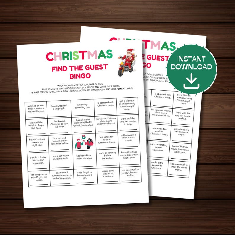 Find the Guest Bingo Christmas Icebreaker Game | Holiday Party ...