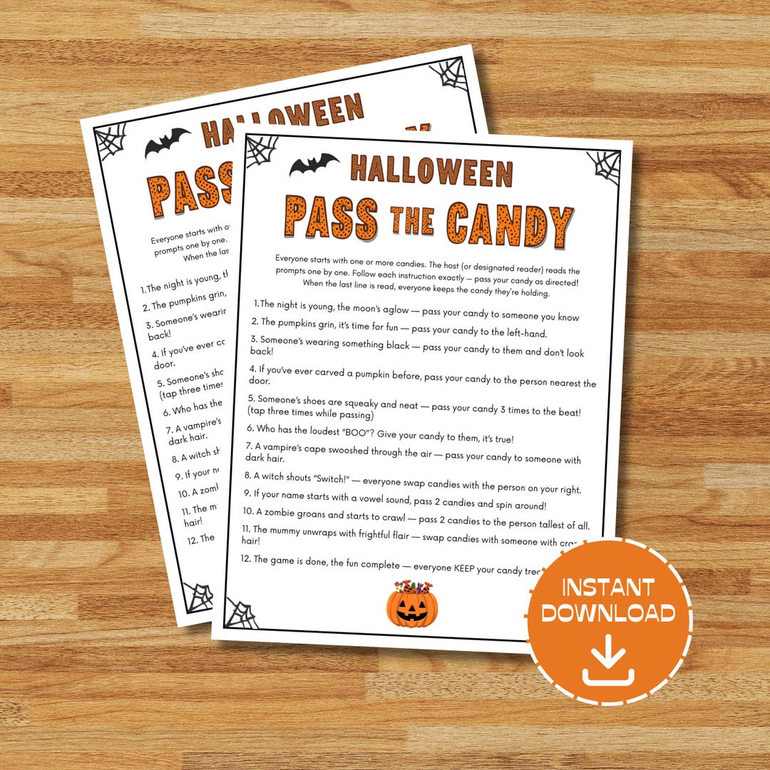 Halloween Pass the Candy Game: Printable Party Activity (instant ...