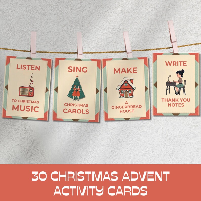 Retro Christmas Advent Activity Cards, Christmas Bucket List, 30 ...