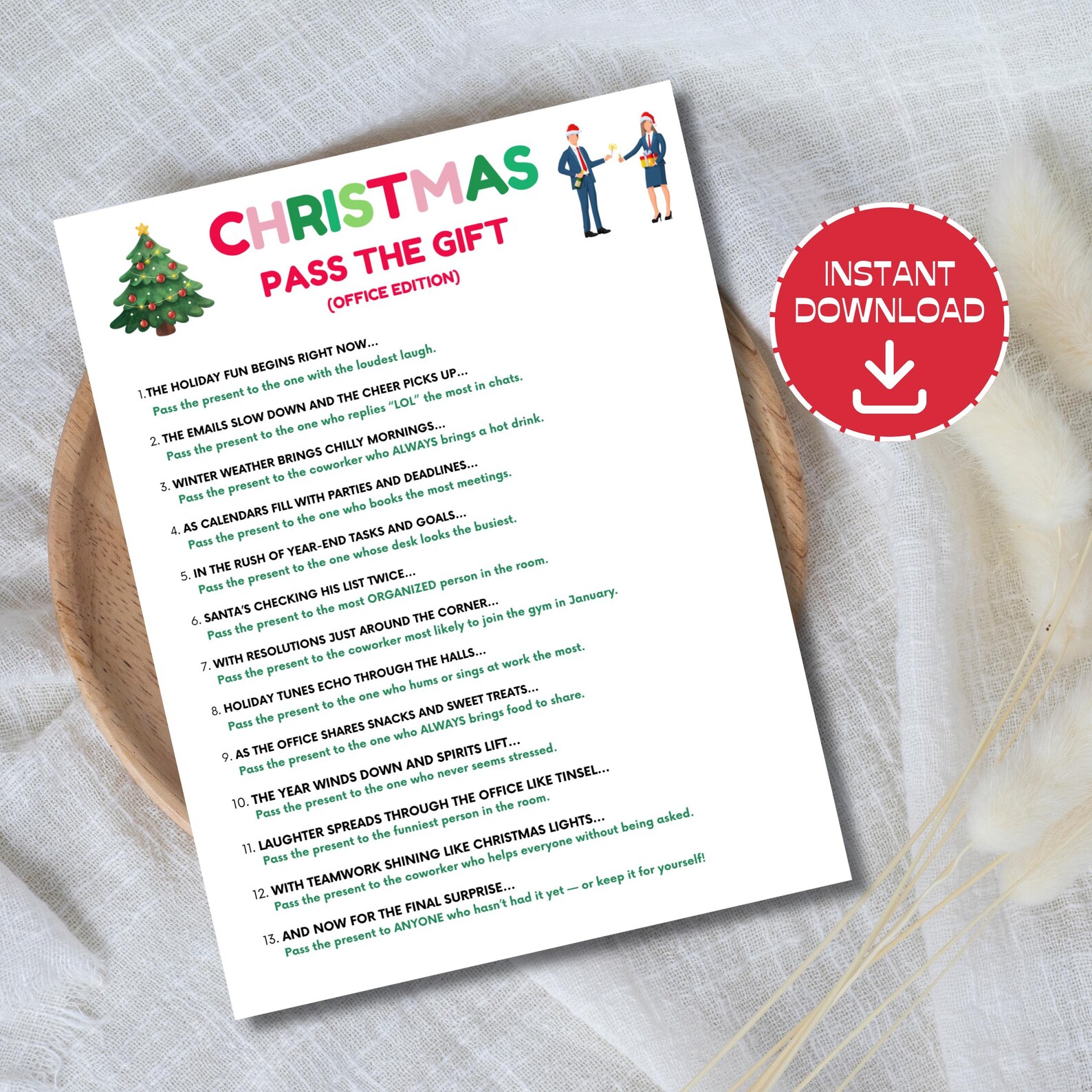 Christmas Pass the Present Game | Office Party Gift Exchange (printable ...