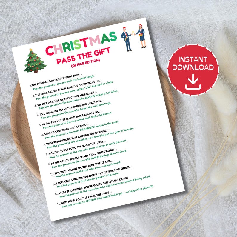 Christmas Pass the Present Game | Office Party Gift Exchange (printable ...
