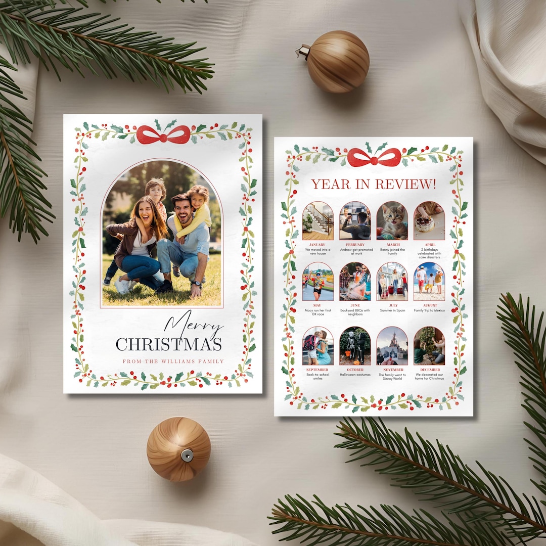 Editable Photo Collage Christmas Card Template, Year in Review (digital ...