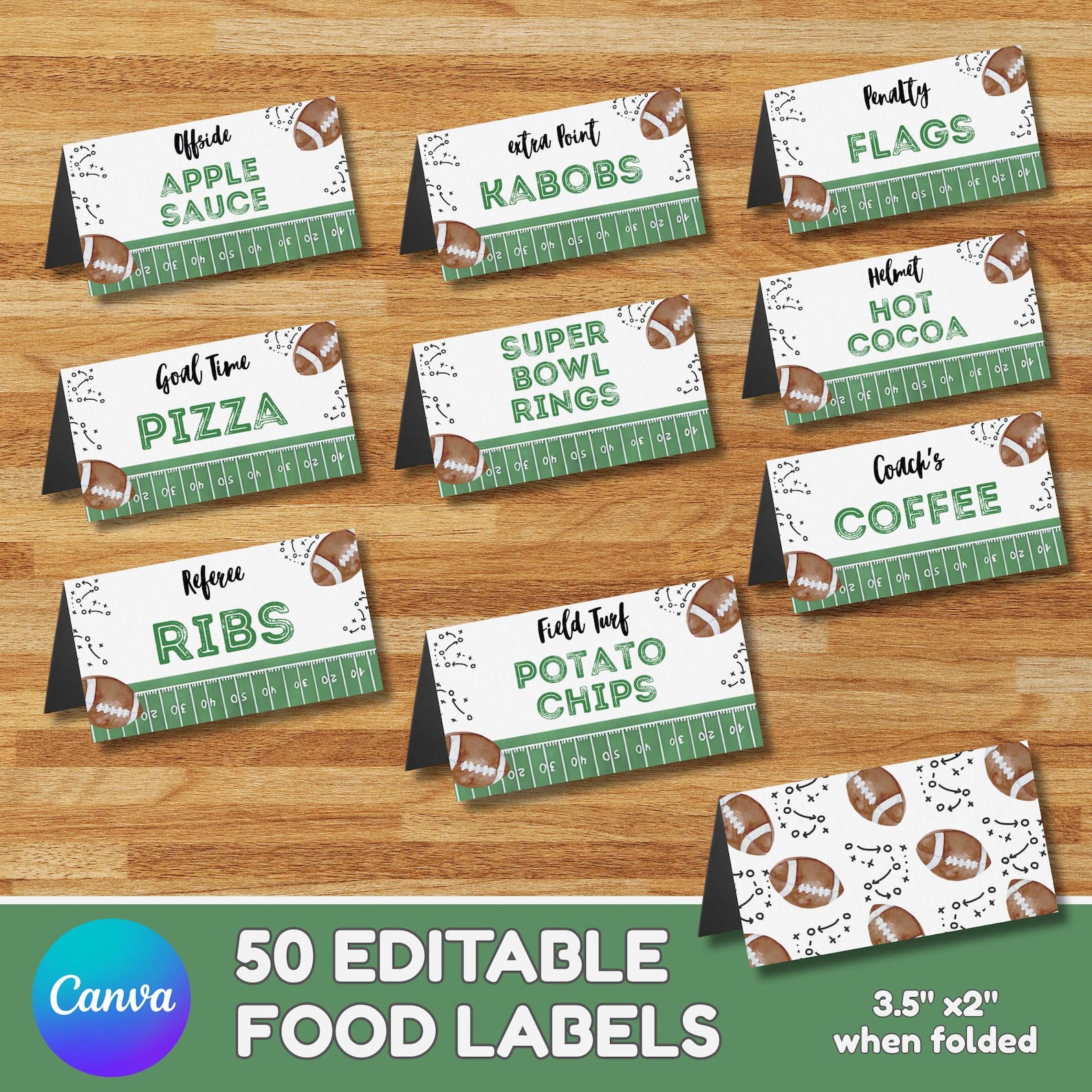 Football Party Food Labels: Editable Table Tents, Canva (digital ...