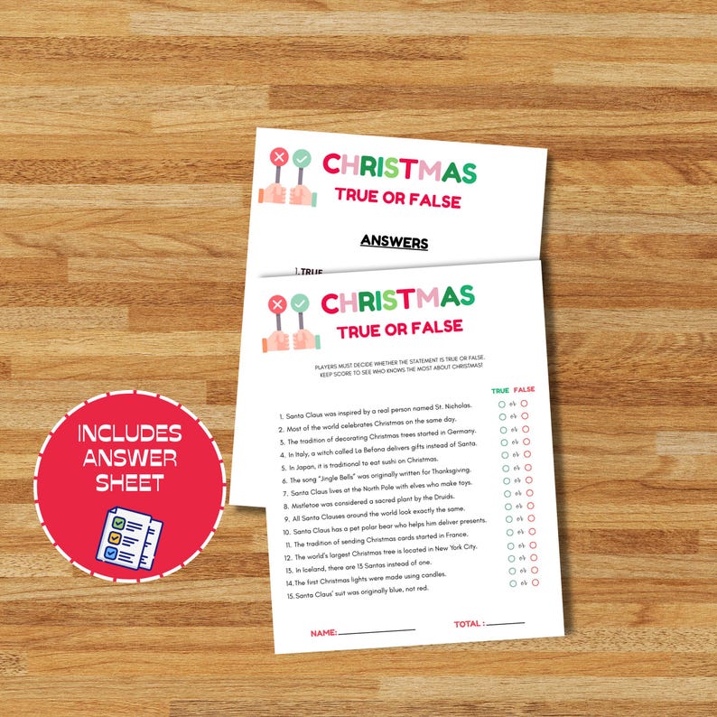 Christmas True or False Game, Christmas Trivia, Family Christmas Quiz ...