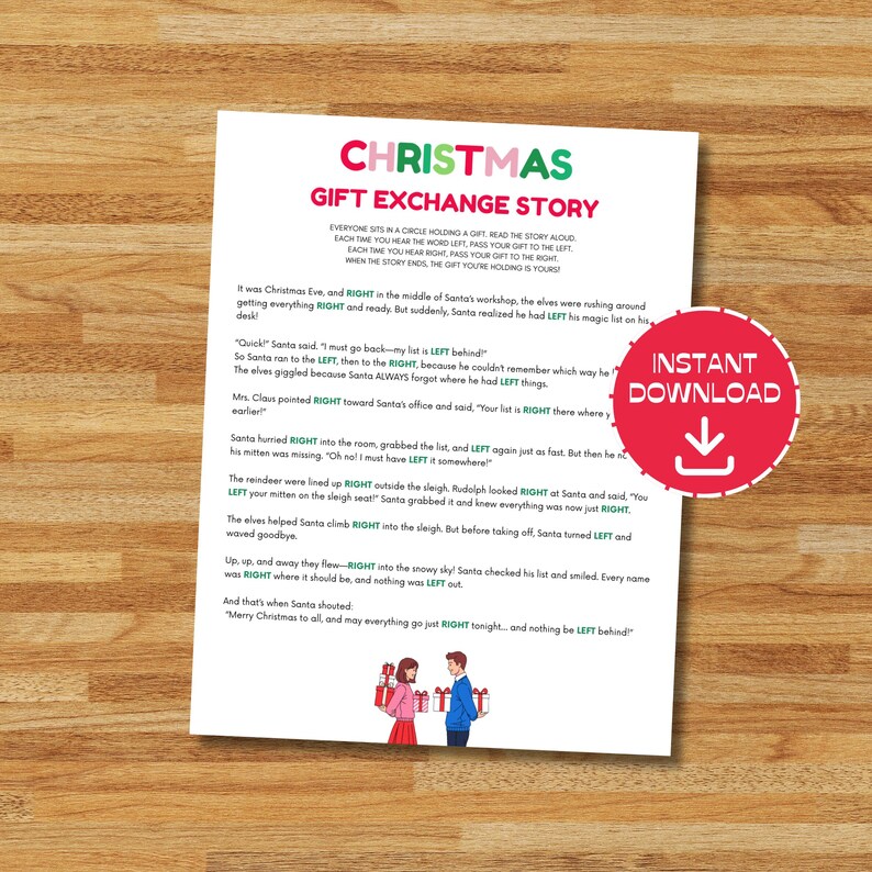 Left Right Christmas Game | Printable Gift Exchange Story (instant ...