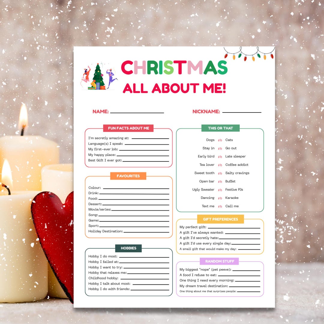 Christmas All About Me Game | Office Team Building Game | Printable ...