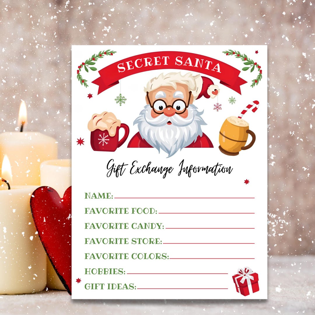 Secret Santa Gift Exchange Card, Christmas Gift Wishlist, Instant ...