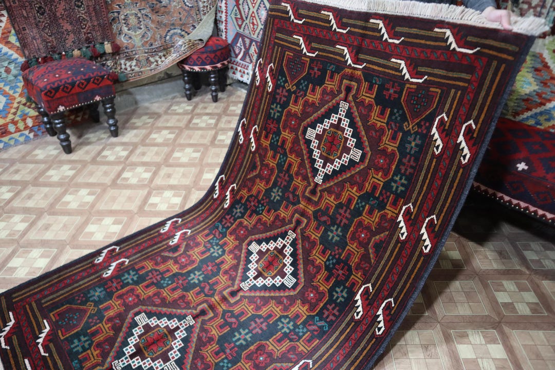 Tribal Vintage Afghan Balochi Rug. 6.7 X 3.7 Feet Turkmen Handmade ...
