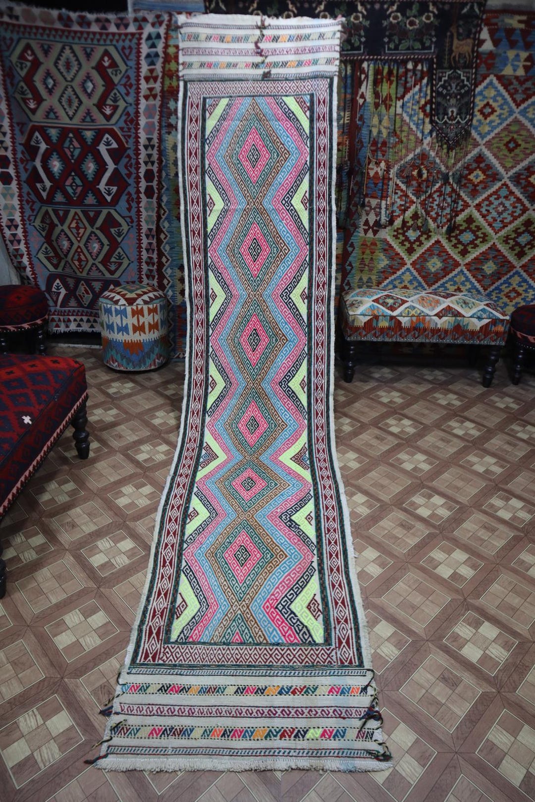 11.6x2.4 Feet Organic Cotton Runner Afghan Tribal Design Oriental ...