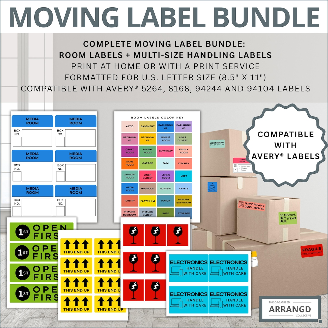 Printable Moving Labels – Color-coded Room, Box & Fragile Stickers ...