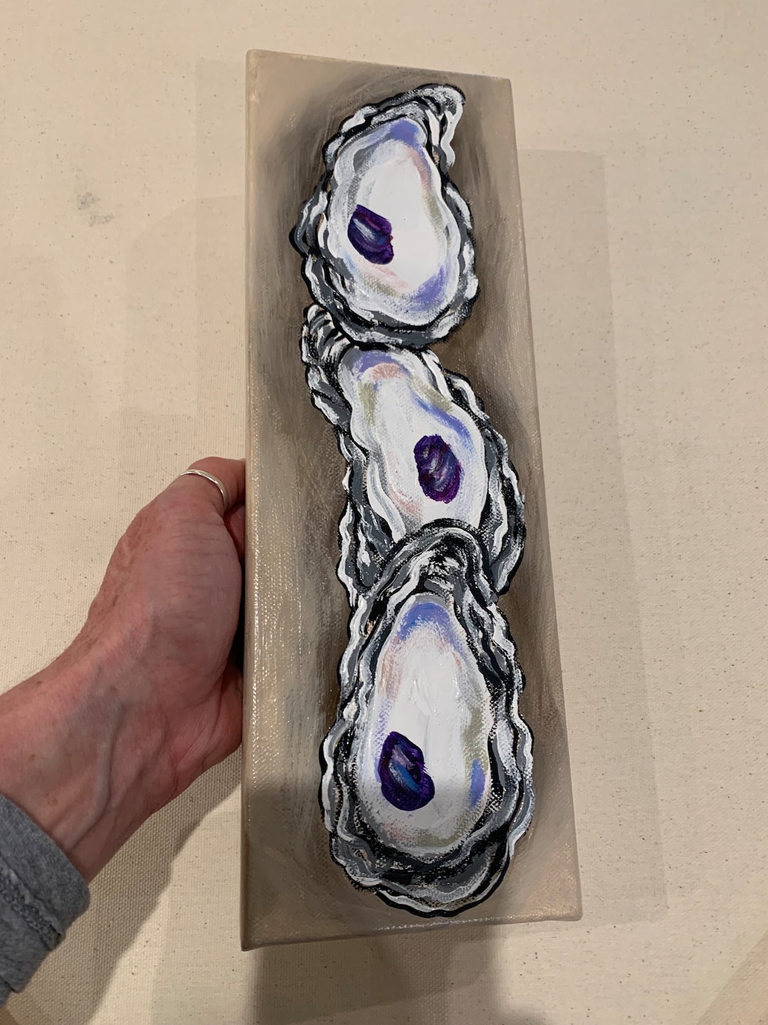 Unique Oyster Art Gift Original Art Vertical Oyster Painting Small Wall ...