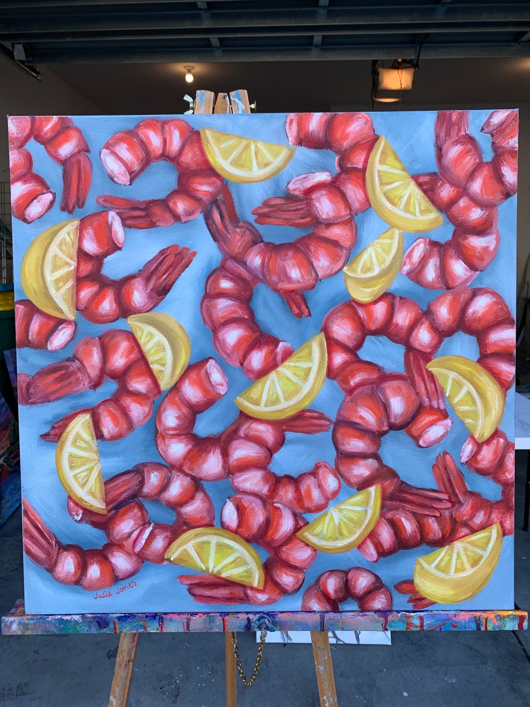 Original Art Shrimp Oil Painting on Gallery Wrapped Canvas 24x24 NOT A ...