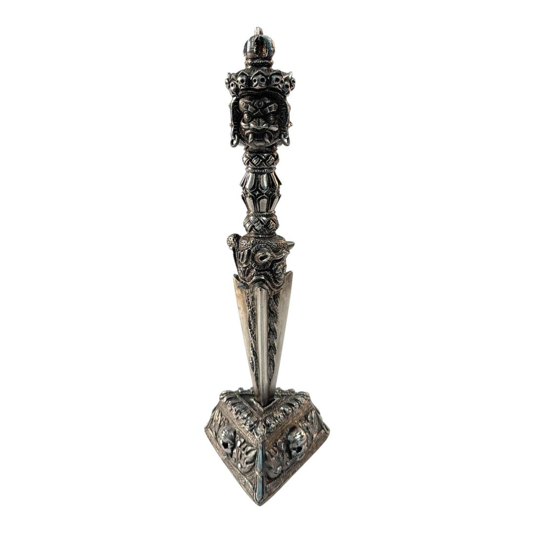 Handmade Iron Tibetan Buddhist Phurba With Skull Stand, Ritual Kila ...
