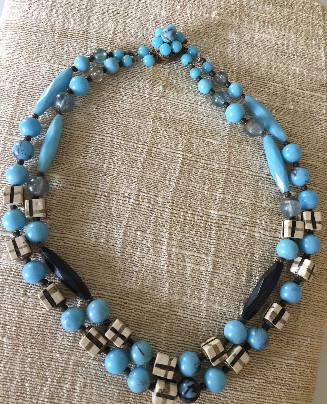 Made in Germany Turquoise and Brown Beaded Necklace, Mid Century Estate ...