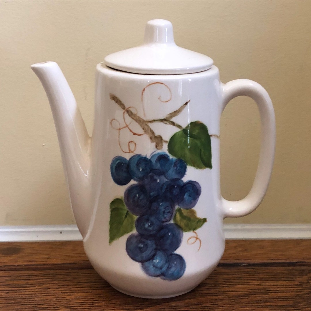 Vintage Hand Painted Handmade Ceramic Teapot With Grapes, Estate Find ...