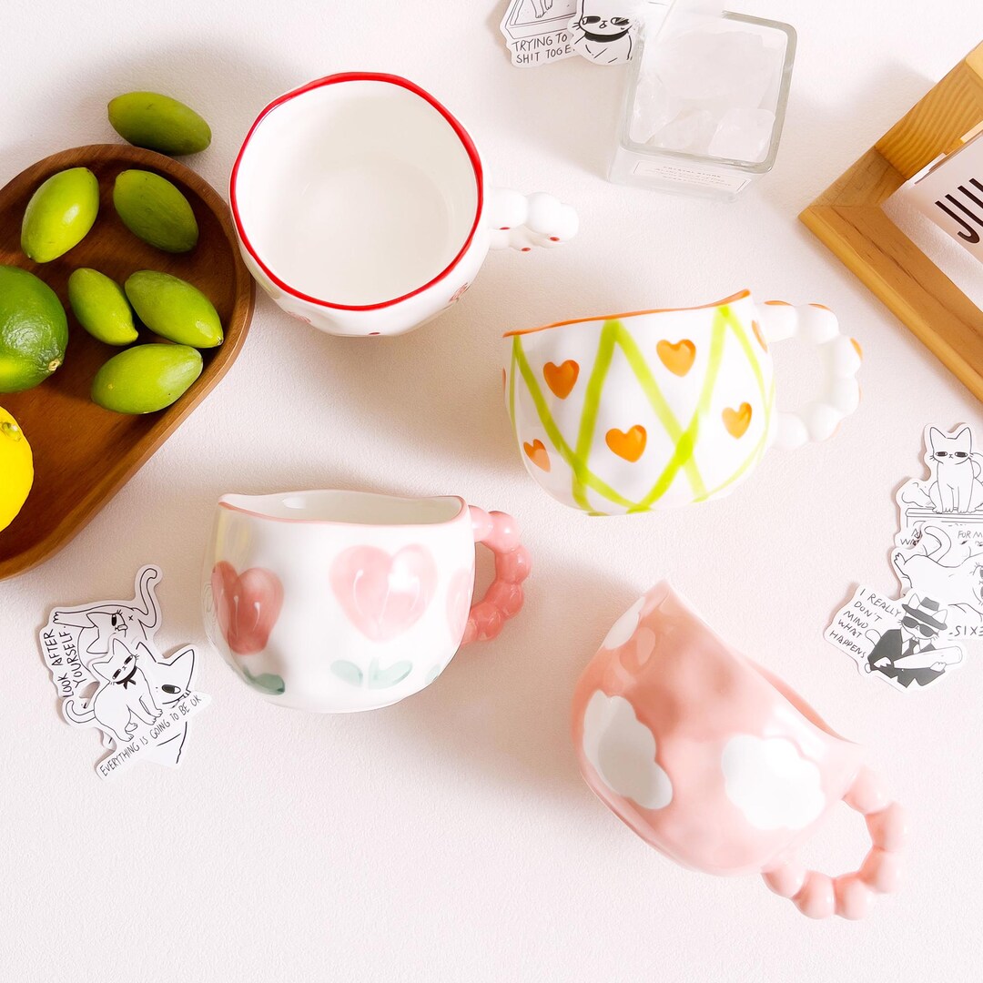 Handmade Ceramic Pink Rose Pottery Mug, Cute Unique Pink Hearts Mug - Etsy