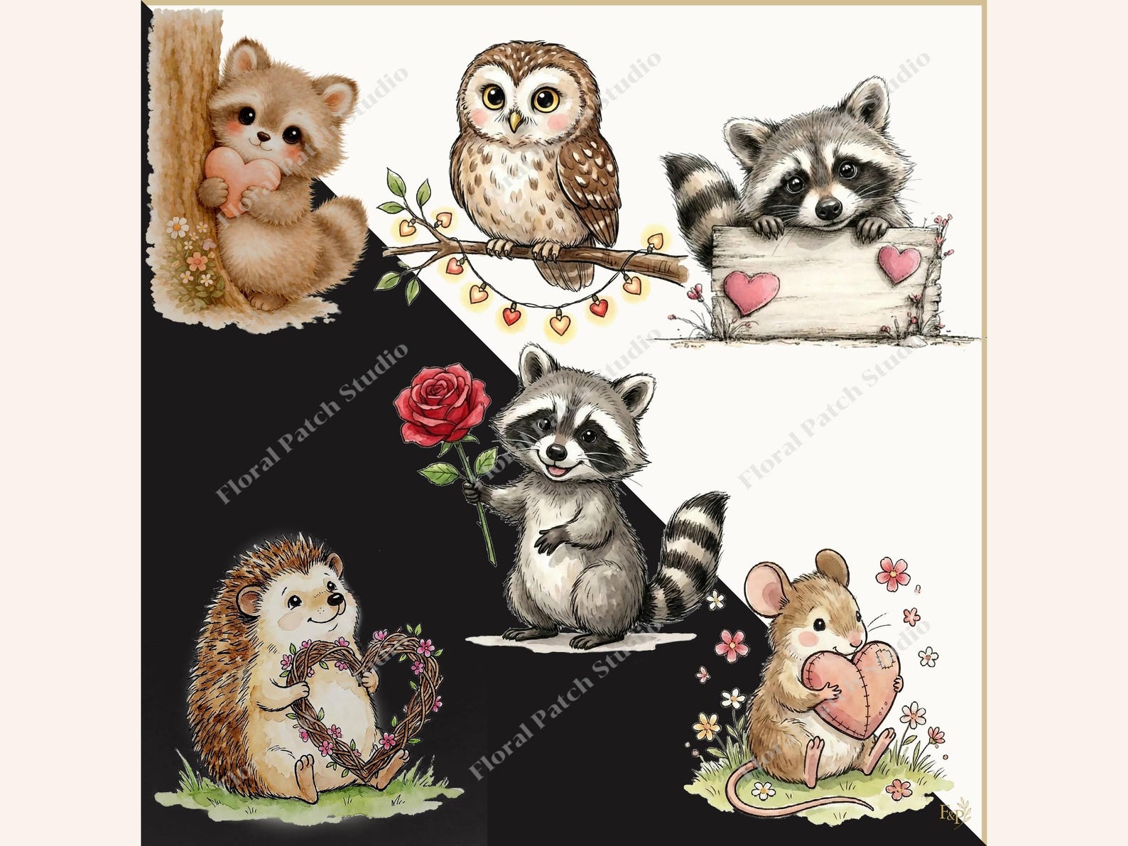 Woodland Animals Valentine Clipart: Whimsical Love Clipart PNG (digital ...